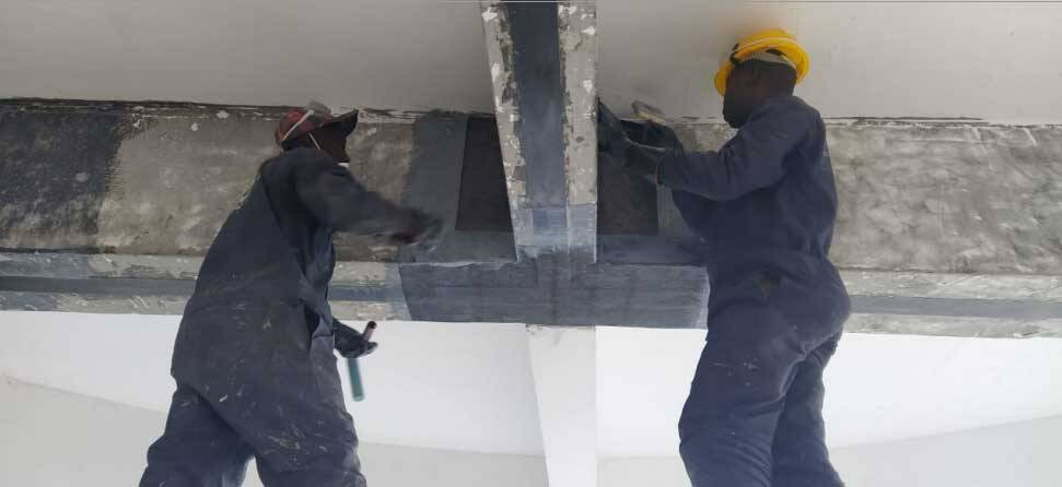 Structural beams strengthening on 7th floor by carbon plate and carbon wrap